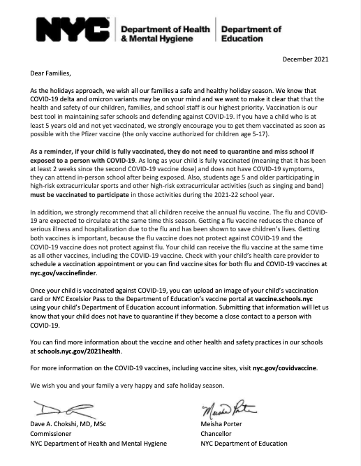 Letter from the DOE 12/21/2021 – -THE CENTER SCHOOL-